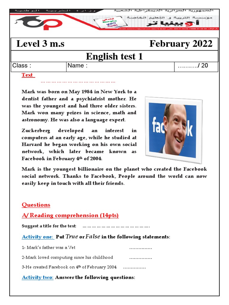 Dzexams 3am Anglais 533158 | PDF | Mark Zuckerberg | Facebook