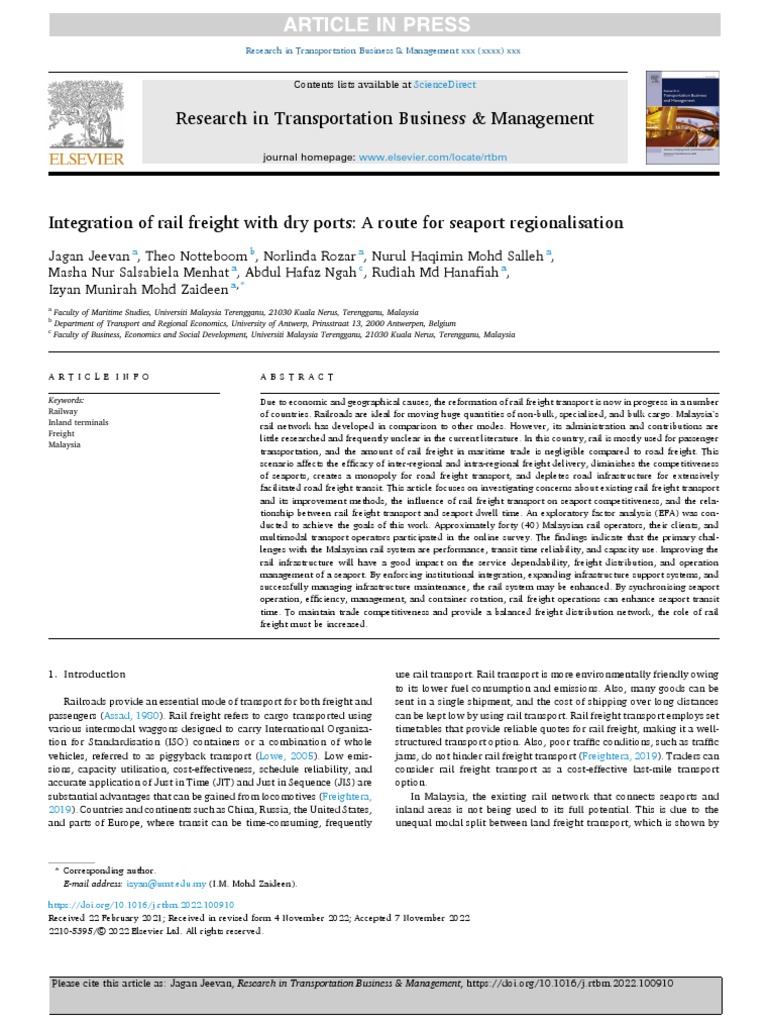 Integration of Rail Freight With Dry Ports A Route For Seaport ...