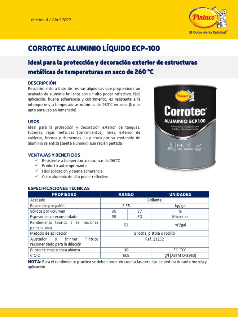 Aluminio Liq Extrareflectivo Ecp100 | PDF | Pintar | Aluminio
