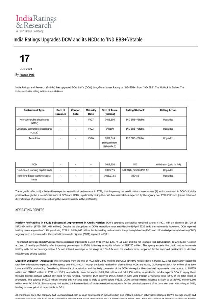 DCW Limited - June 2021 | PDF | Bond Credit Rating | Securitization