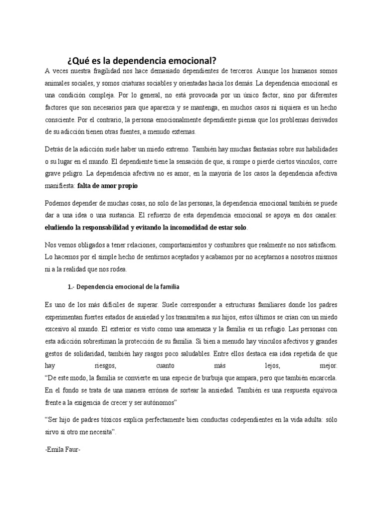 Dependencia Emocional | PDF | La dependencia de sustancias | Las emociones