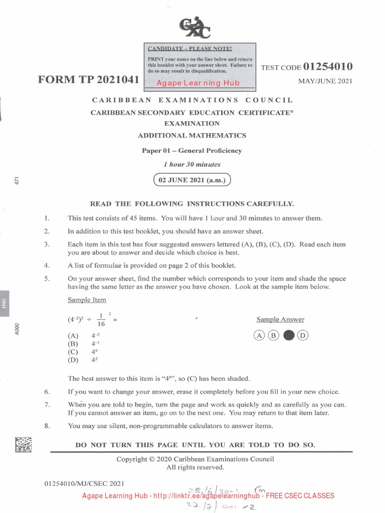 Csec Add Maths Paper 1 July 2021 | PDF