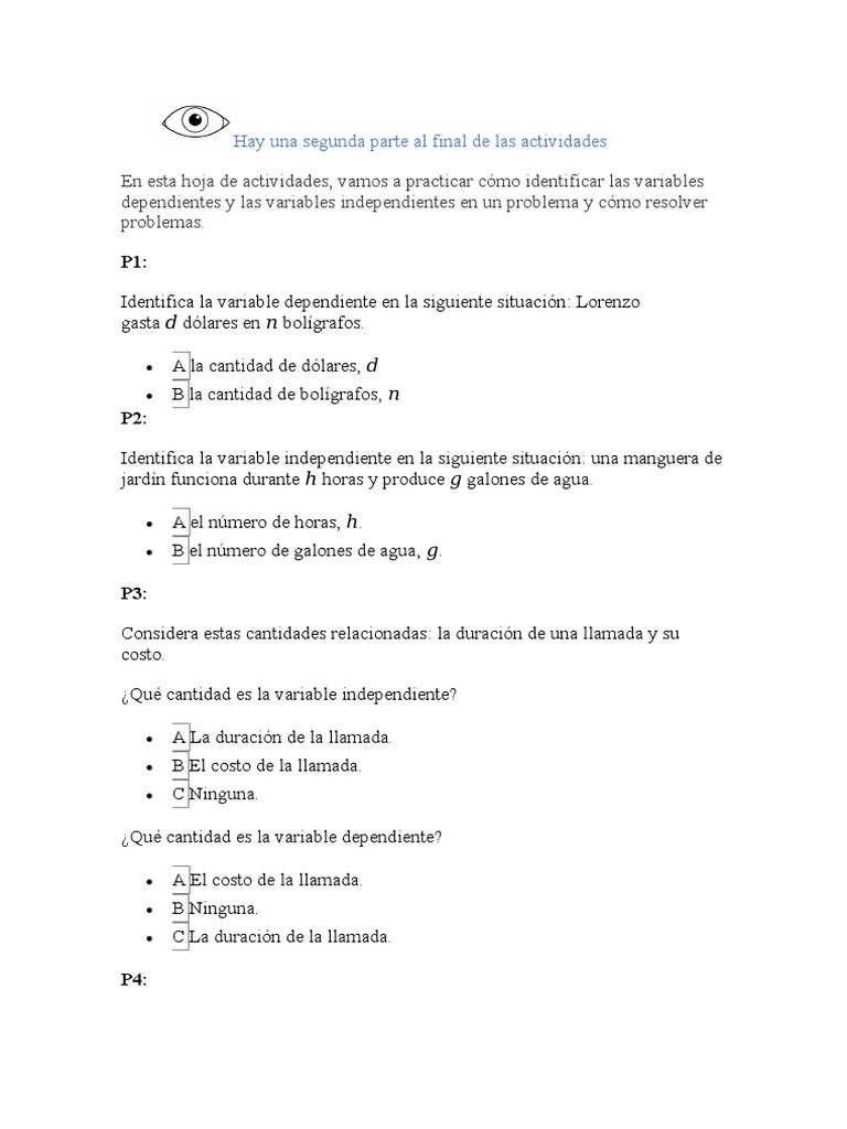 Ejercicios De Variables Dependientes E Independientes Pdf 9310