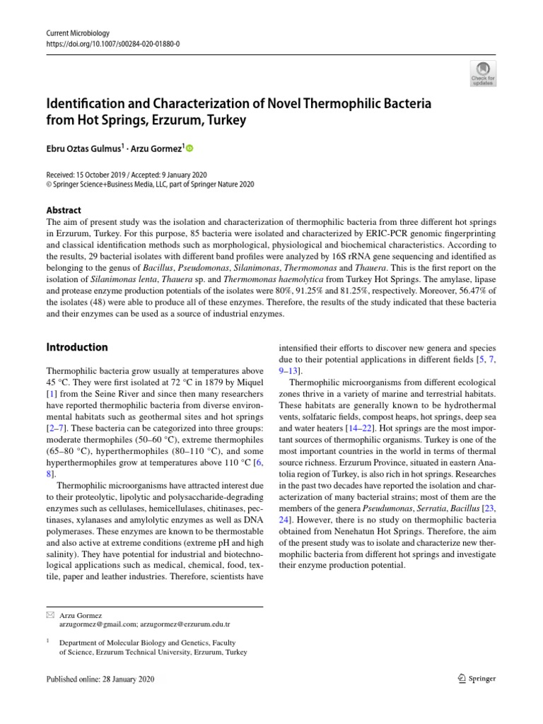 Identifcation and Characterization of Novel Thermophilic Bacteria | PDF ...
