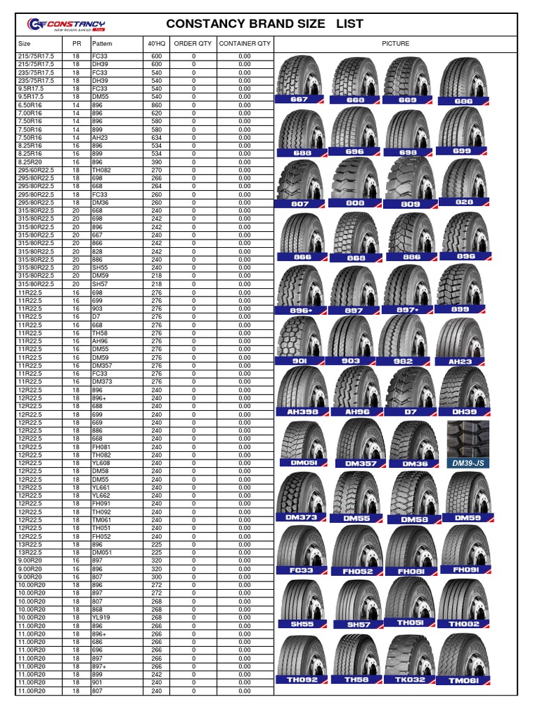 Size List Contsancy Brand TBR Tire | PDF | Rolling Stock