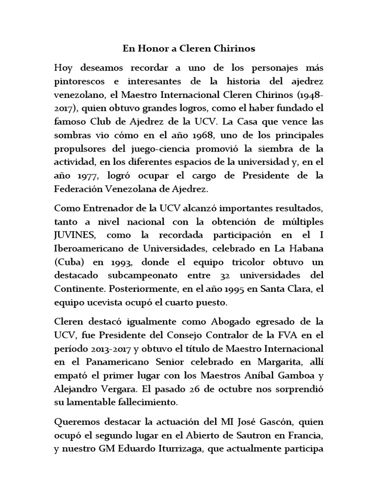 En Honor A Cleren Chirinos | PDF