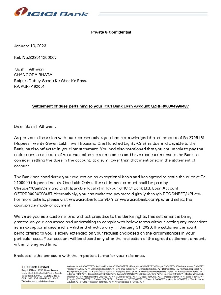 Settlement Letter | PDF | Payments | Banks