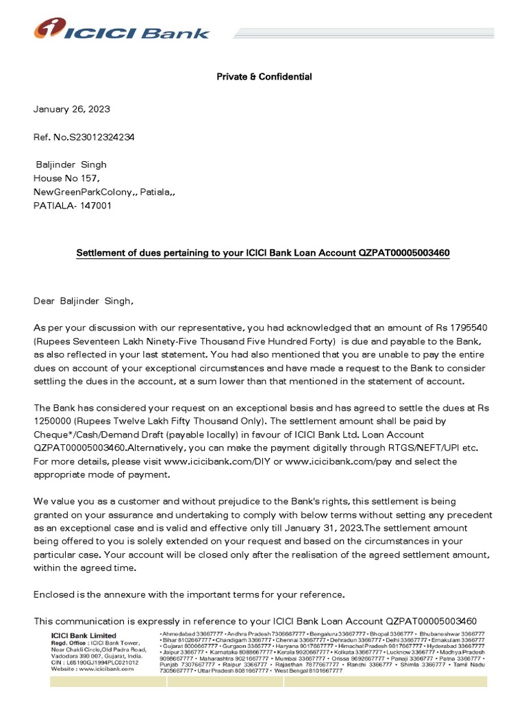 Settlement Letter | PDF | Payments | Banks