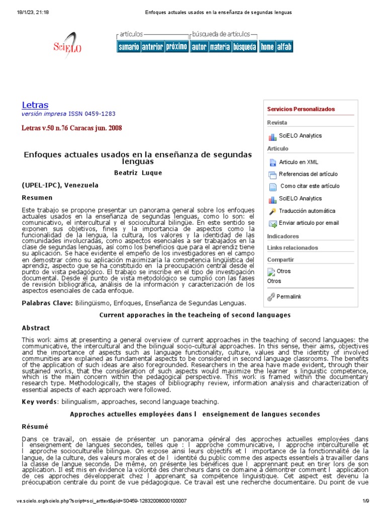 Enfoques Actuales Usados en La Enseñanza de Segundas Lenguas | PDF | Segundo lenguaje | Aprendizaje