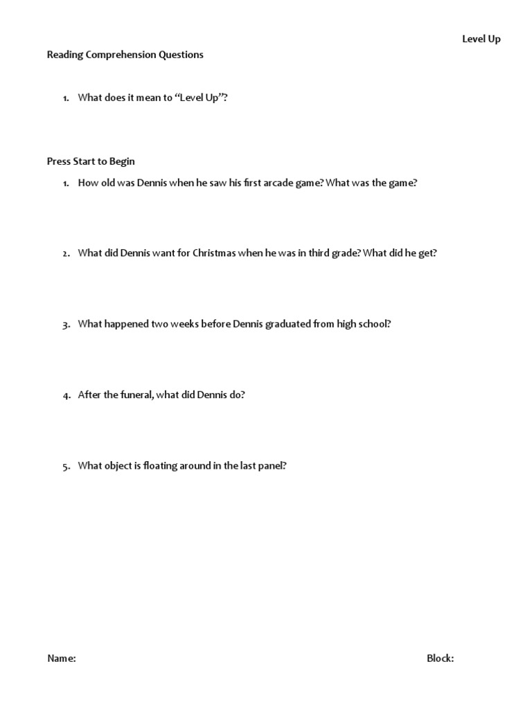 Level Up Reading Questions | PDF