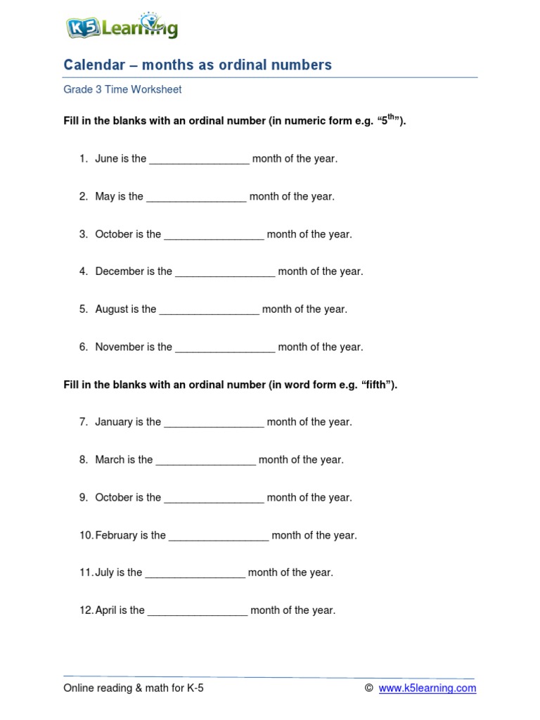 Grade 3 Calendar Months As Numbers | PDF
