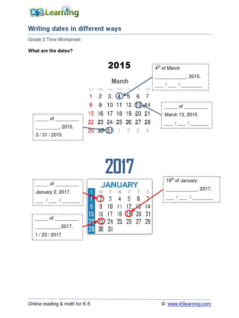 Grade 3 Calendar Writing Dates B | PDF