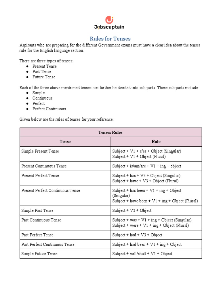 Rules For Tenses | PDF | Grammatical Tense | Grammatical Number