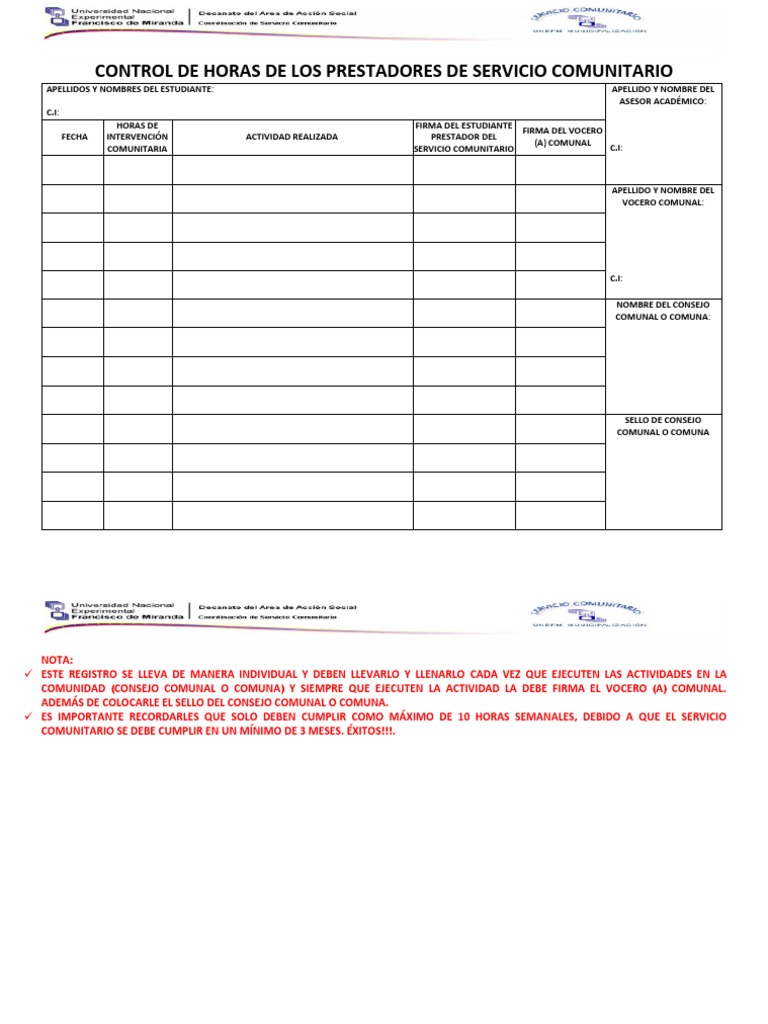 Control de Horas de Los Prestadores de Servicio Comunitario Unefm | PDF
