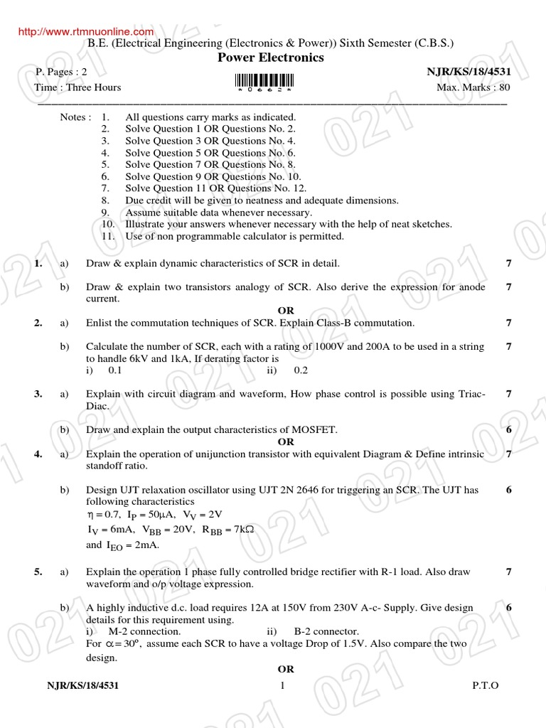 Ee 6 Sem Power Electronics Summer 2018 | PDF