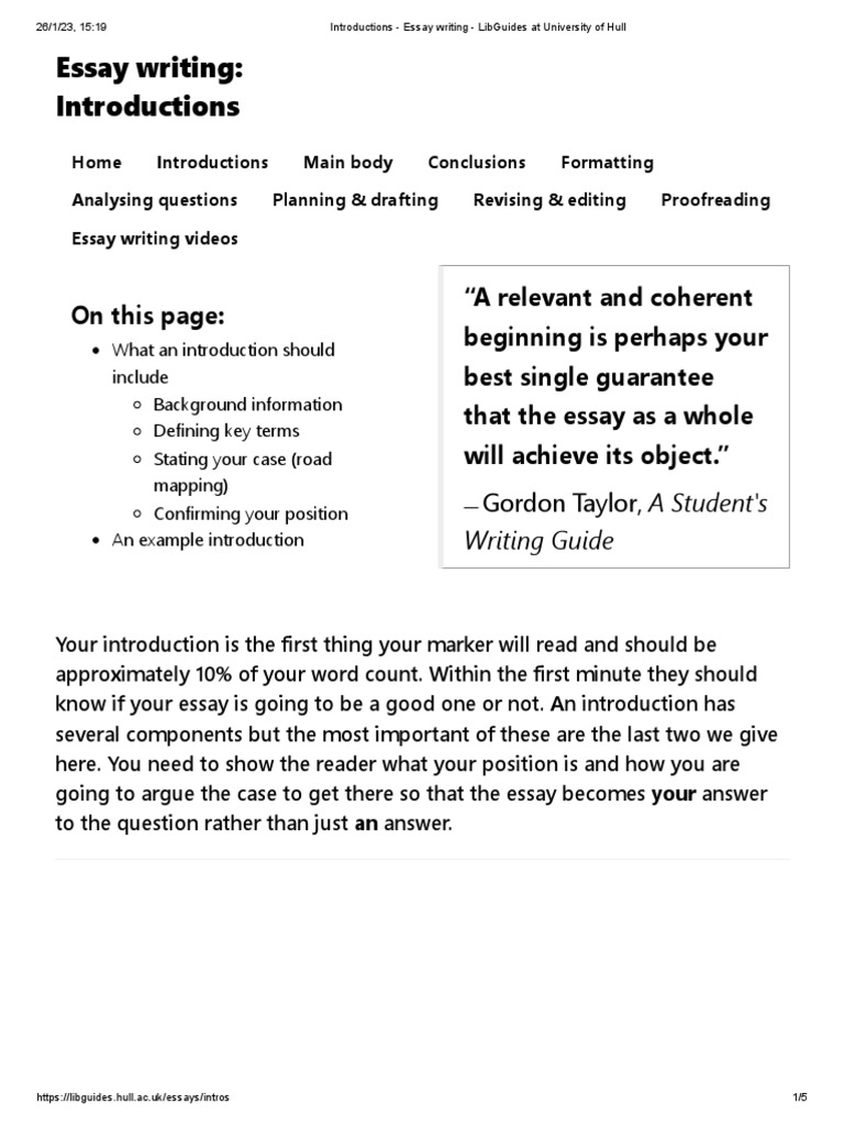 Introductions - Essay Writing - LibGuides at University of Hull | PDF ...