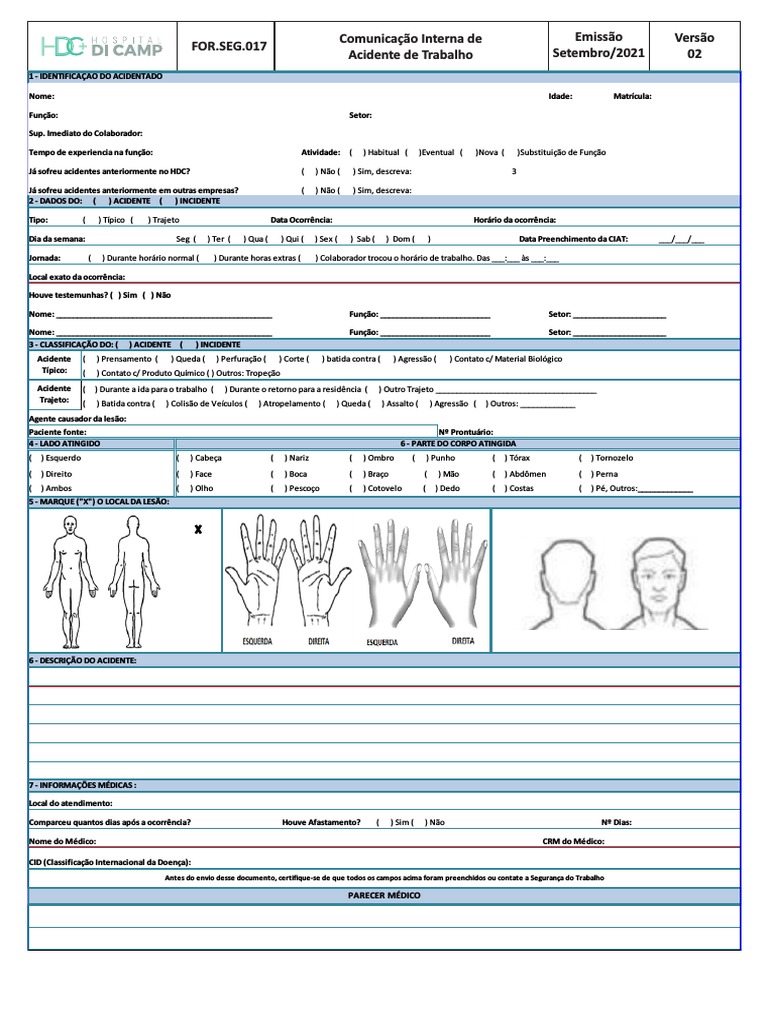 Unicação Interna de Acidente de Trabalho | PDF