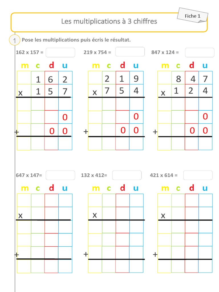 Fiches Multiplication Posée À 3 Chiffres | PDF