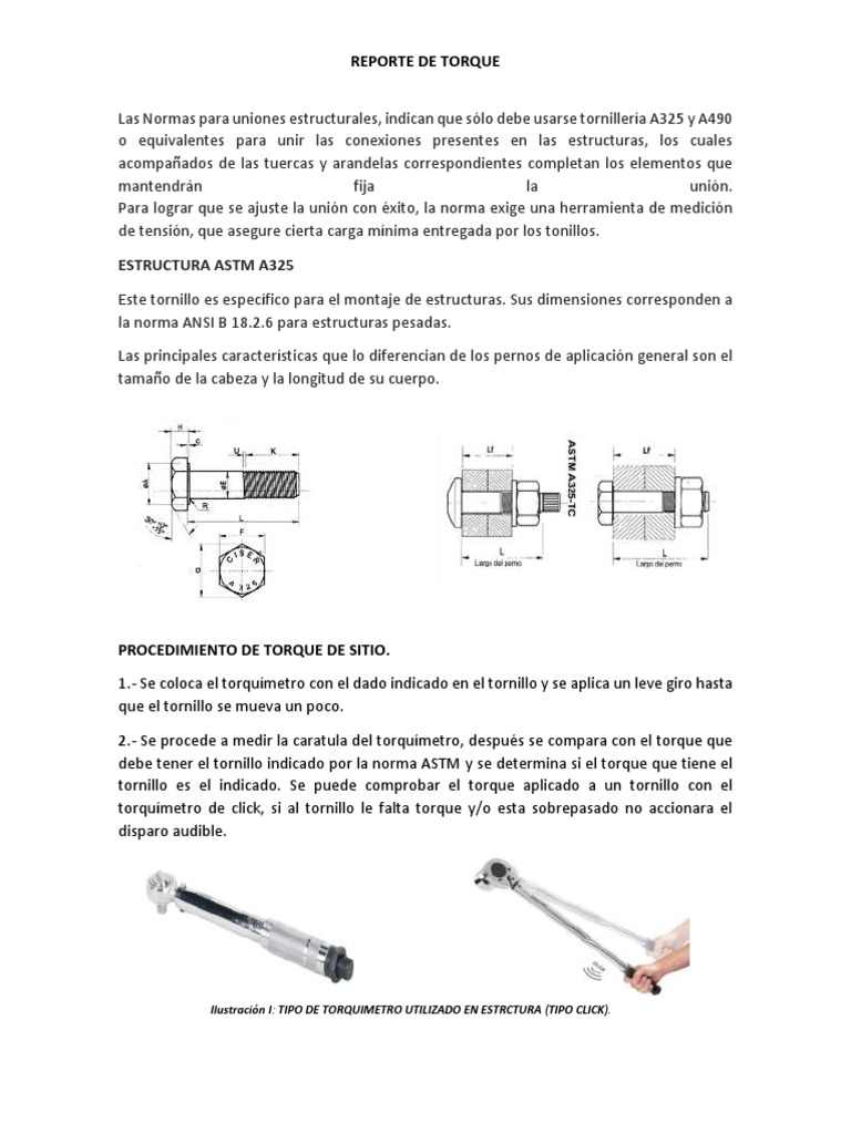 Procedimientos y estándares para medición y aplicación de torque en ...