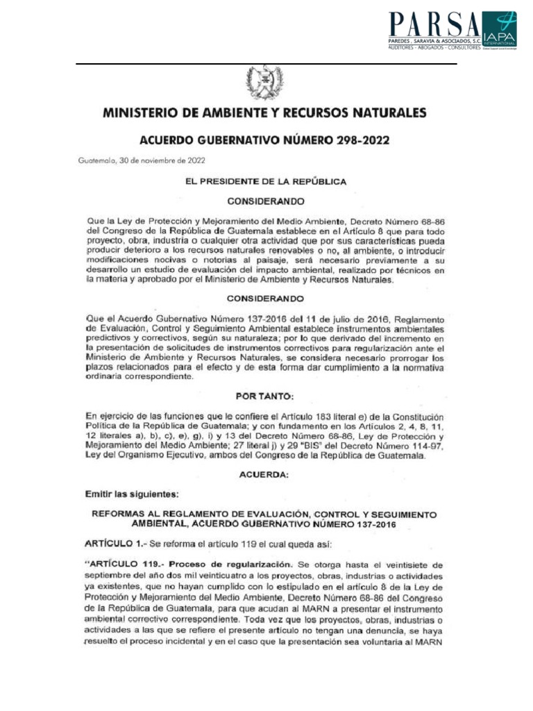 Acuerdo Gubernativo No. 298 2022 | PDF