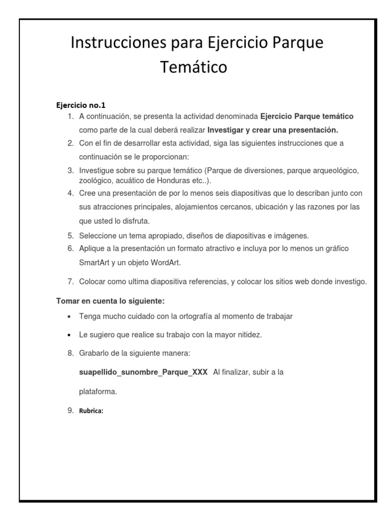 Instrucciones para Presentación de Parque | PDF | Parque de atracciones