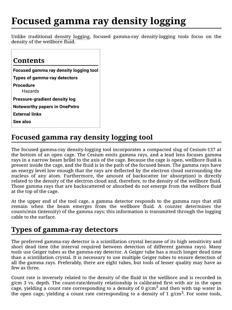 Focused Gamma Ray Density Logging - PetroWiki | PDF