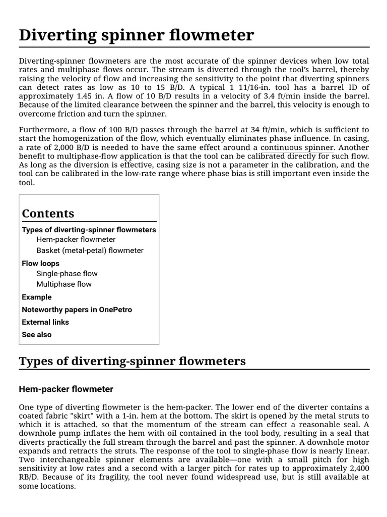 Diverting Spinner Flowmeter - PetroWiki | PDF | Flow Measurement ...