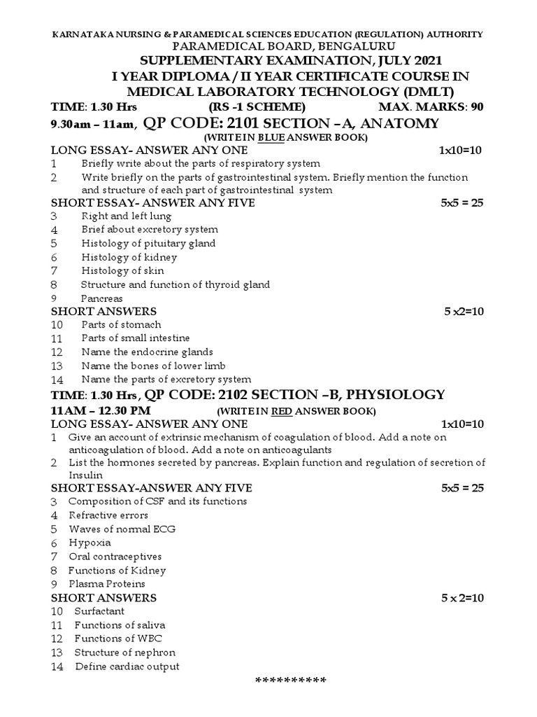 Paramedical Exam Papers July 2021 | PDF | Radiography | Human Eye
