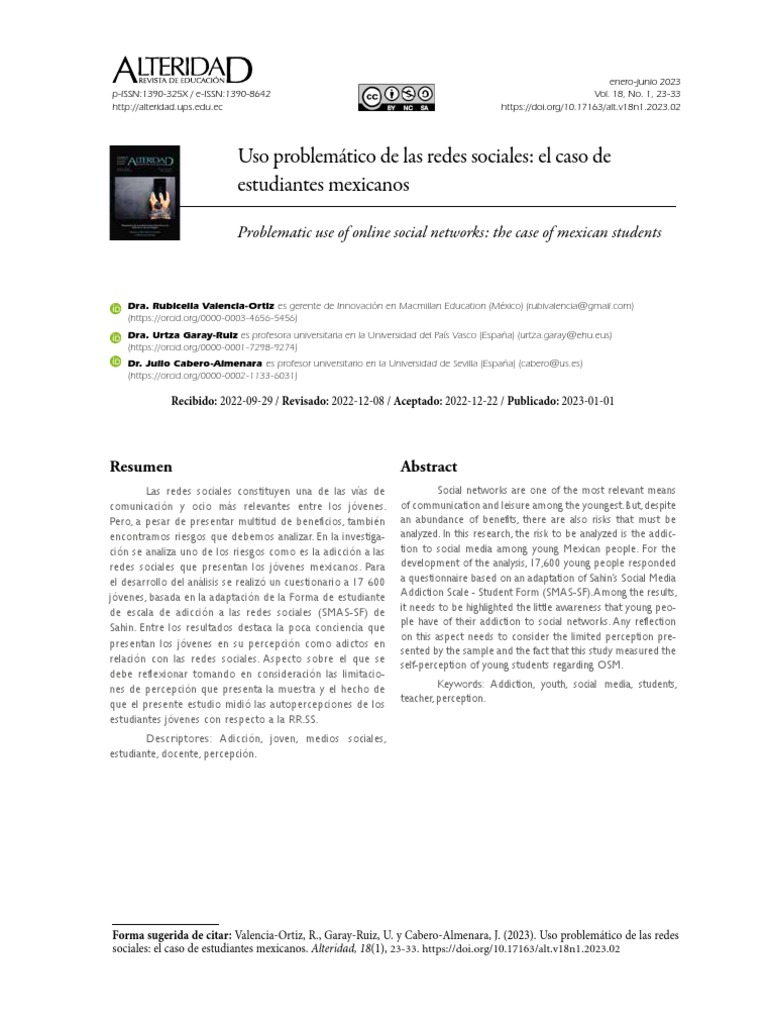 Uso Problemático de Las Redes Sociales | PDF | Adolescencia | Internet