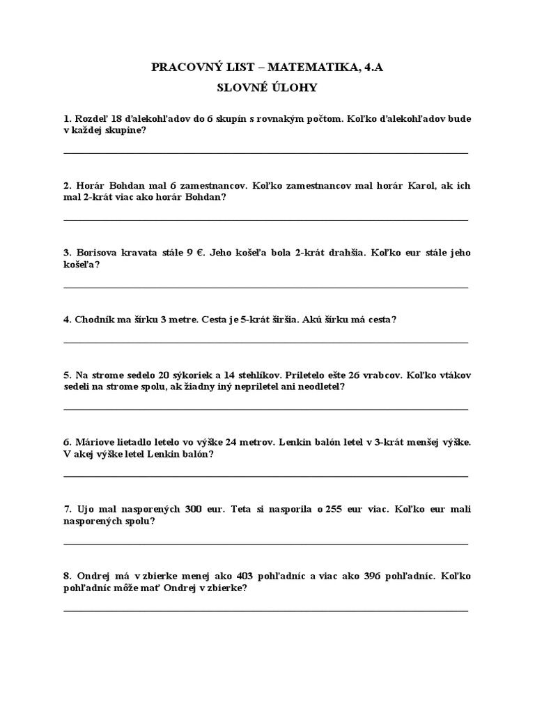 4 M PL4 Slovne Ulohy Hurtukova | PDF