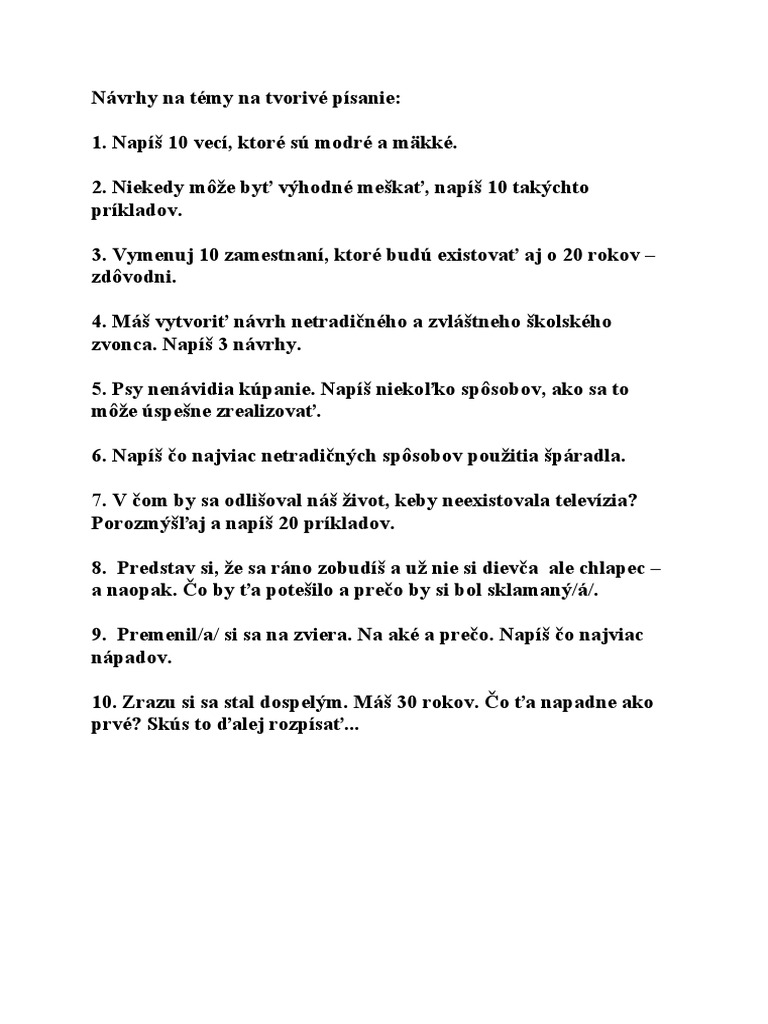10 Tém Na Tvorivé Písanie | PDF