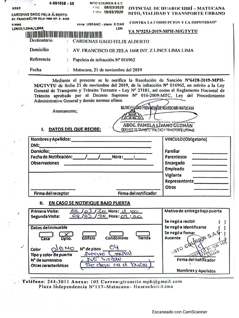 Resolución de Sanción #6428-2019-MPH-M-GTVTU | PDF