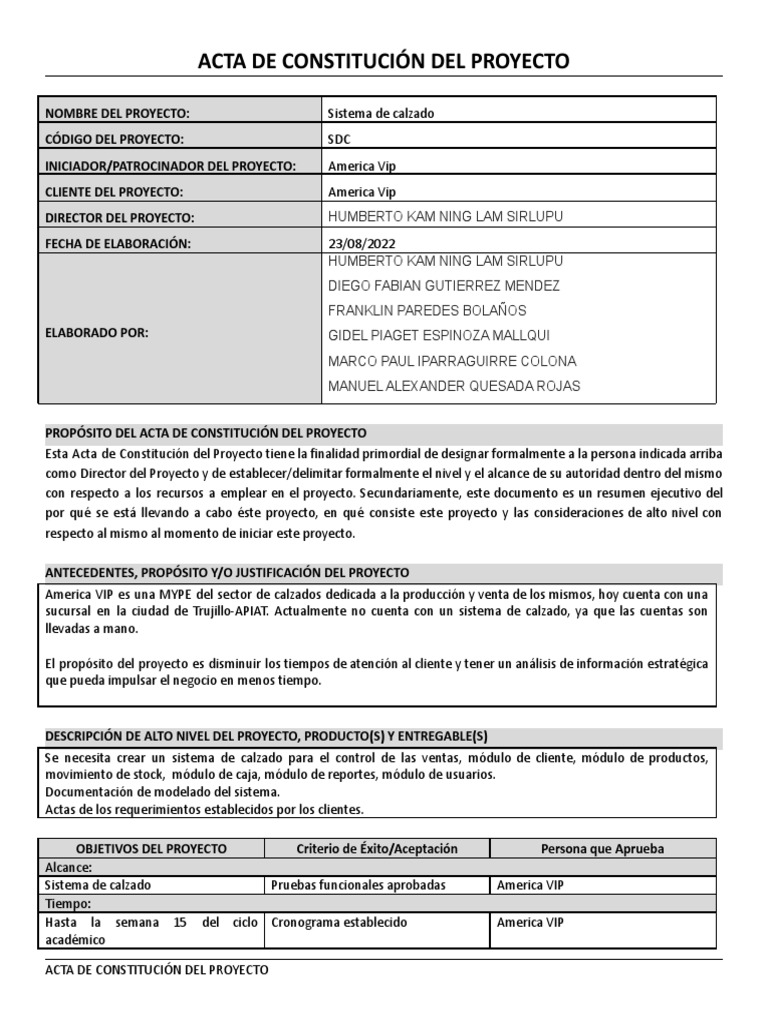 Acta de Constitución Del Proyecto | PDF | Software | Presupuesto