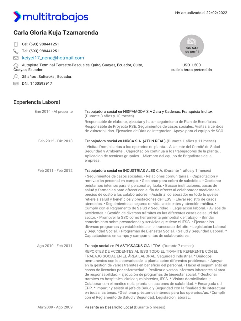 CV Carla Gloria Kuja Tzamarenda | PDF | Trabajo Social | Programas sociales