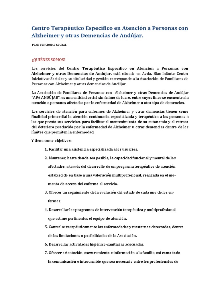 Plan Funcional | PDF | Memoria | Terapia física