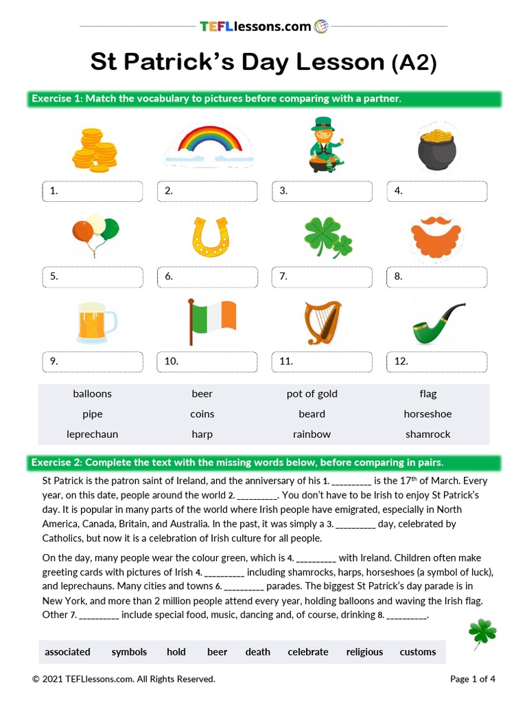 ST Patricks Day Lesson A2 Teacher | PDF | Leprechaun