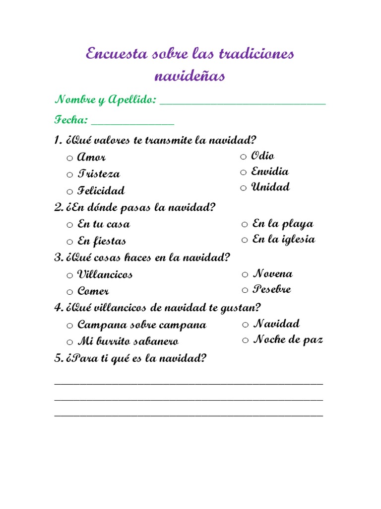 Encuesta sobre las tradiciones y valores navideños más comunes | PDF