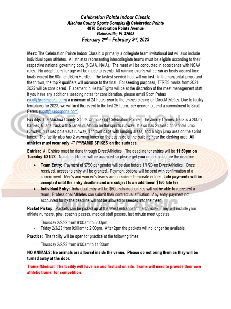 Meet Information: Celebration Pointe Indoor Classic | PDF | Track And ...