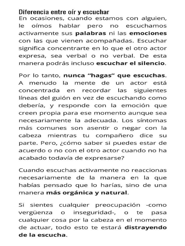 Diferencia Entre Oír y Escuchar | PDF