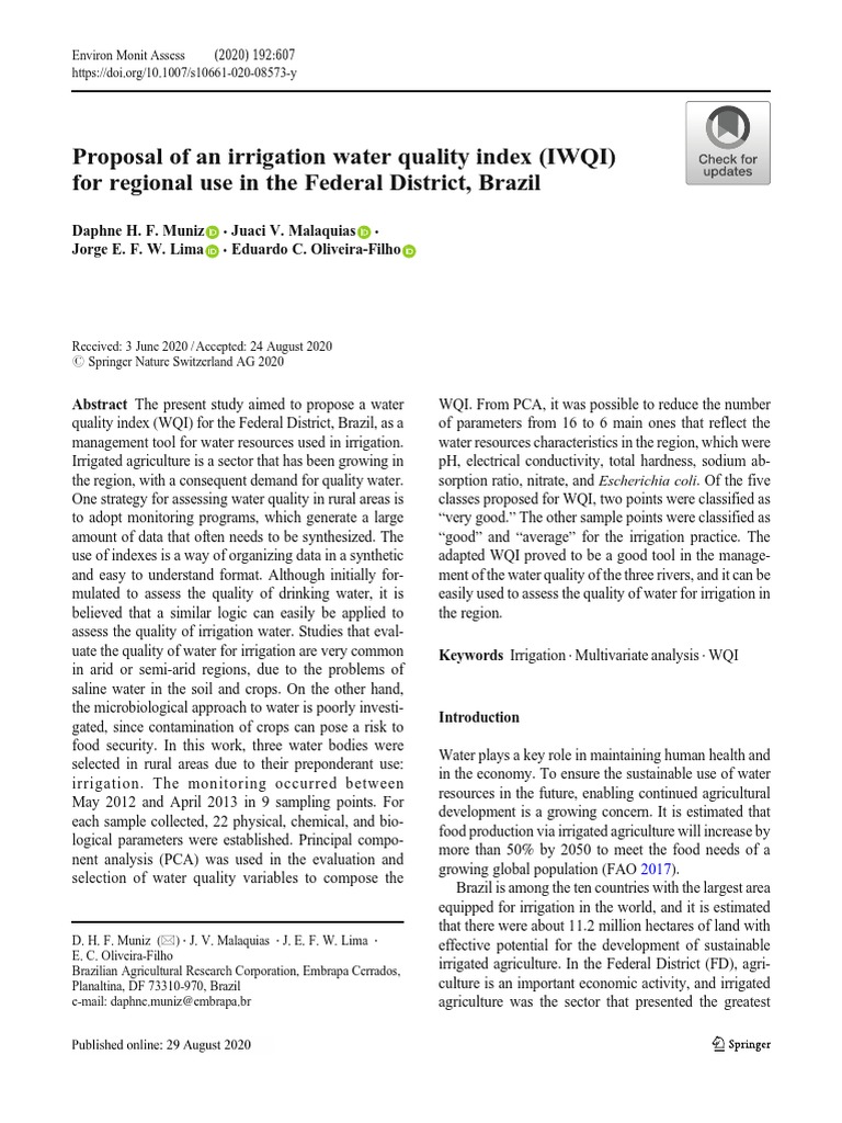 Proposal of An Irrigation Water Quality Index (IWQI) Brazil | PDF ...