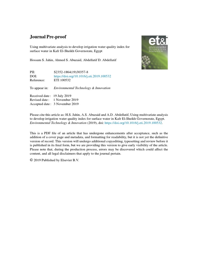 Using Multivariate Analysis To Develop Irrigation Water Quality Index For Surface Water Egypt