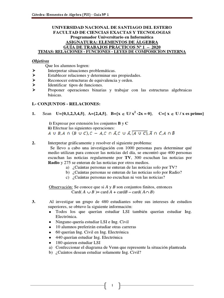 Guía 1 Elementos de Algebra 2020 | PDF | Grupo (Matemáticas ...