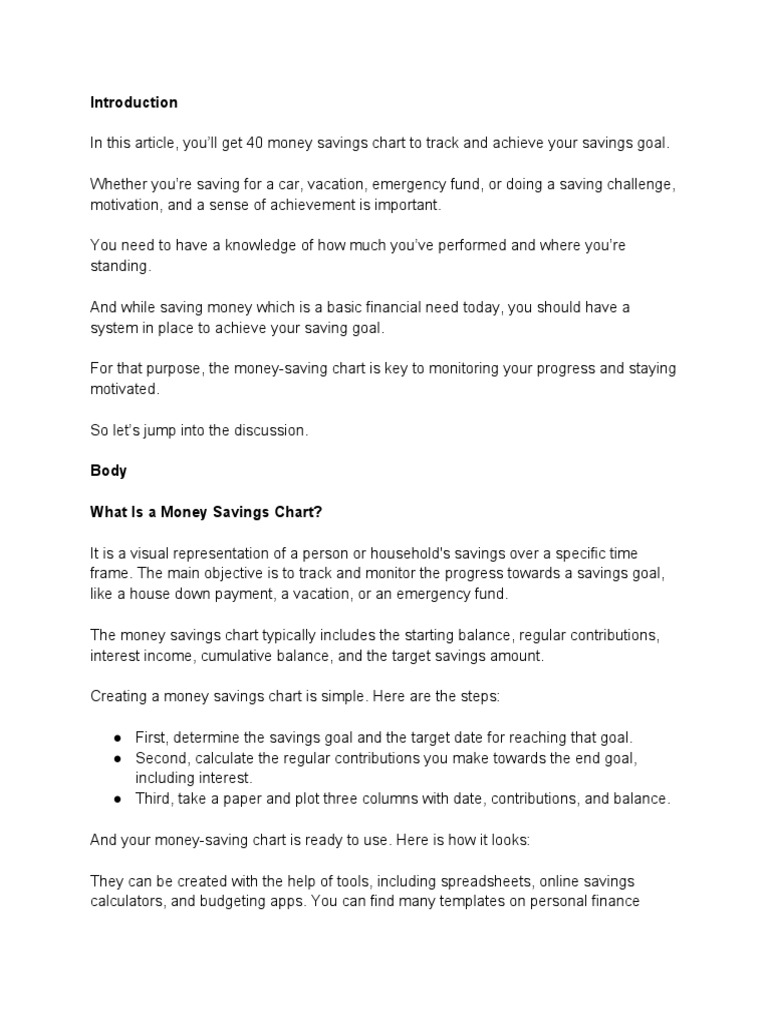 Money Saving Chart First Draft | PDF