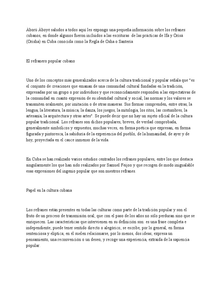 Refranes Populares Cubanos en La Santería | PDF | Cuba