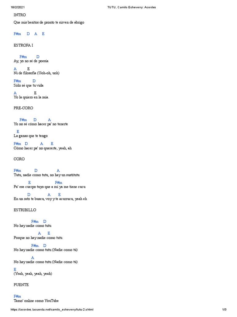 TUTU, Camilo Echeverry - Acordes | PDF