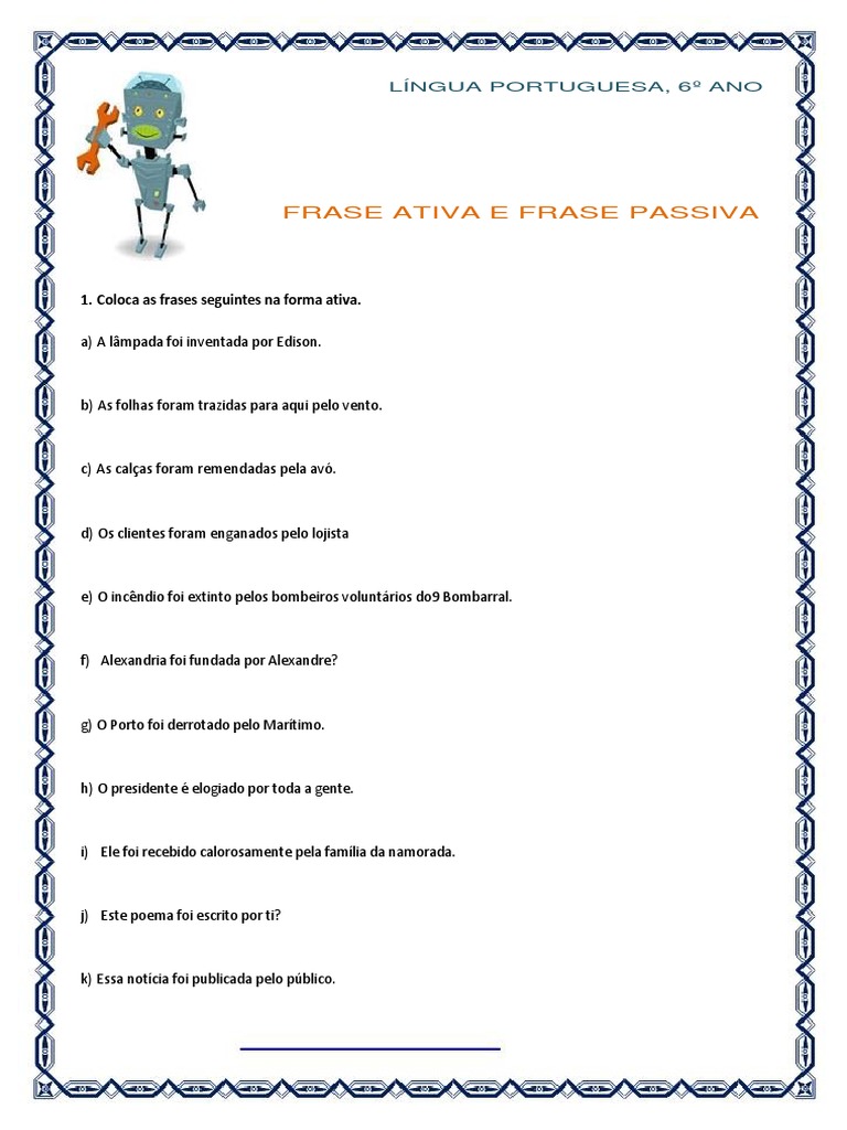 Gramática - Frase Ativa e Frase Passiva (Exercícios) | PDF