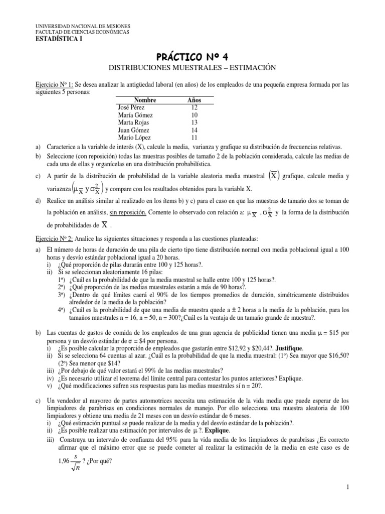 Pract4 PDF | PDF | Intervalo de confianza | Desviación Estándar