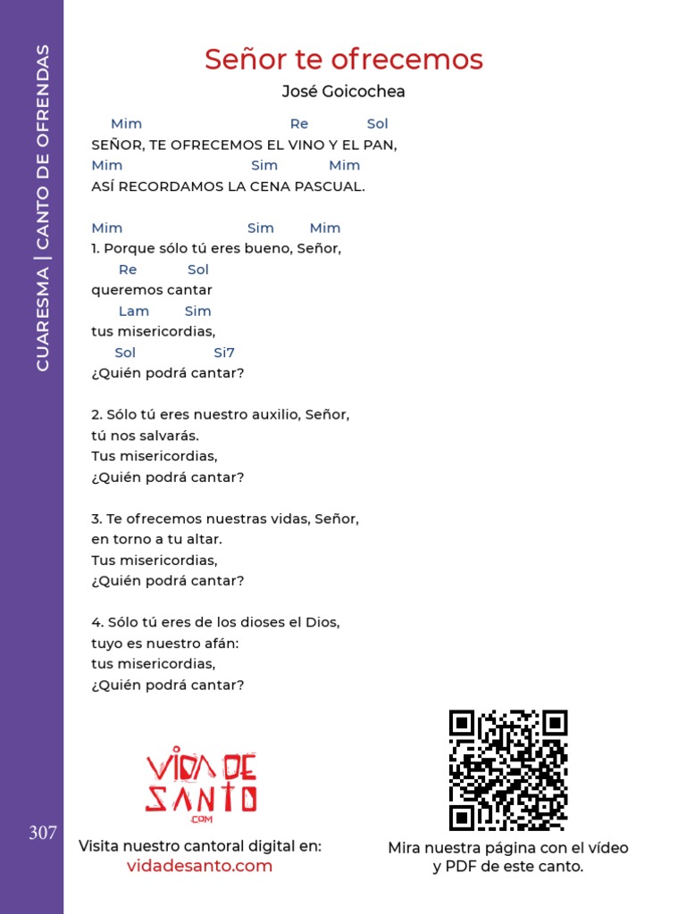 Senor Te Ofrecemos El Vino y El Pan Letra | PDF