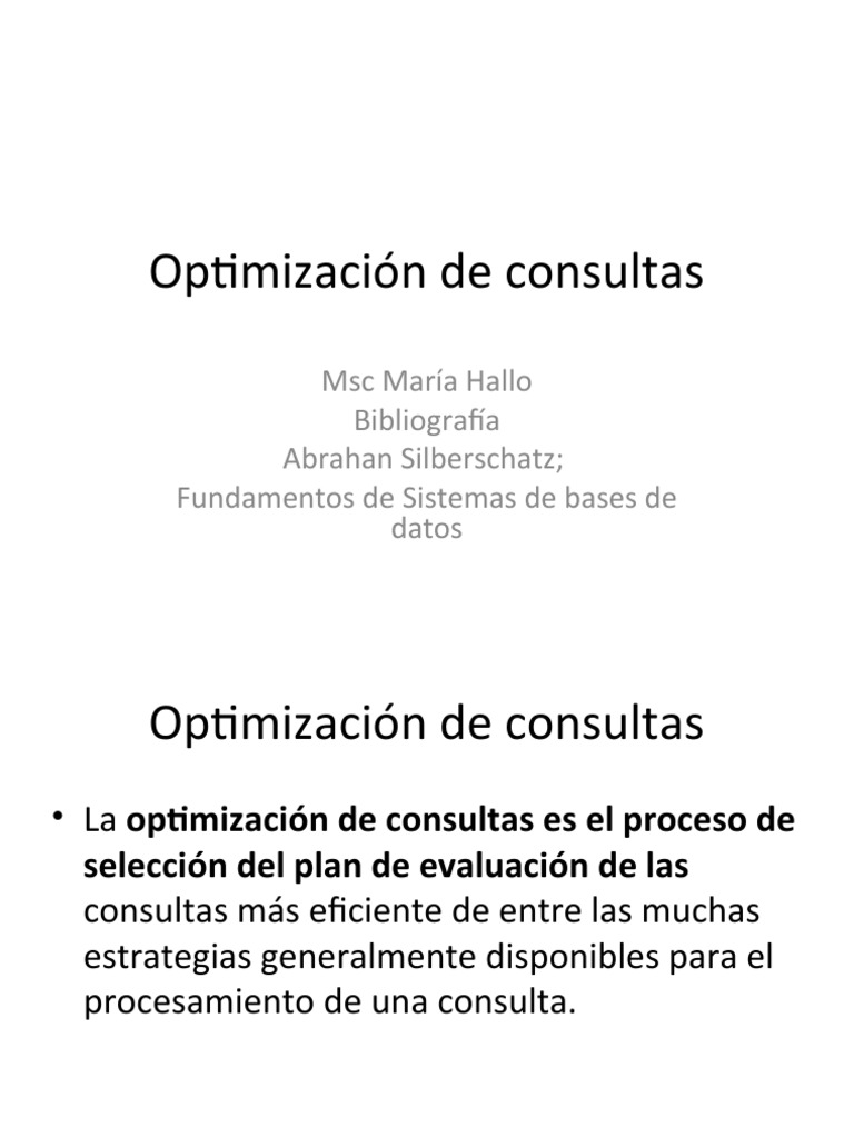 Optimizacion de Consultas en SQL | PDF | Optimización Matemática ...