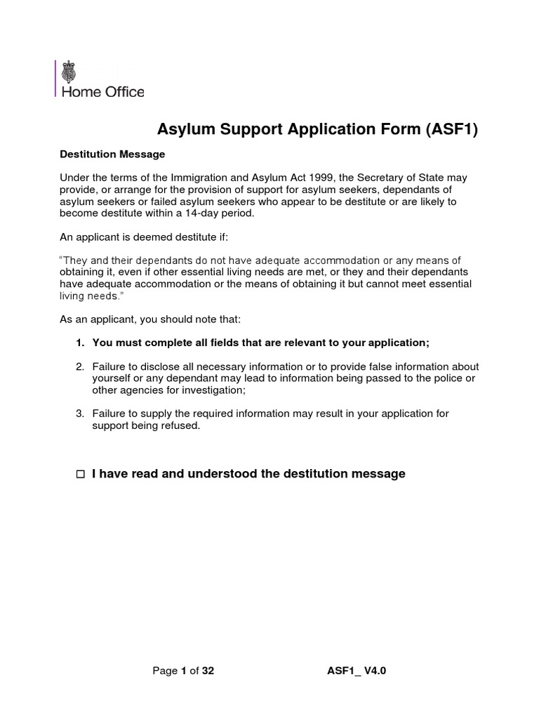 V4.0 Asylum Support Application Form v4.4 | Download Free PDF | Asylum ...